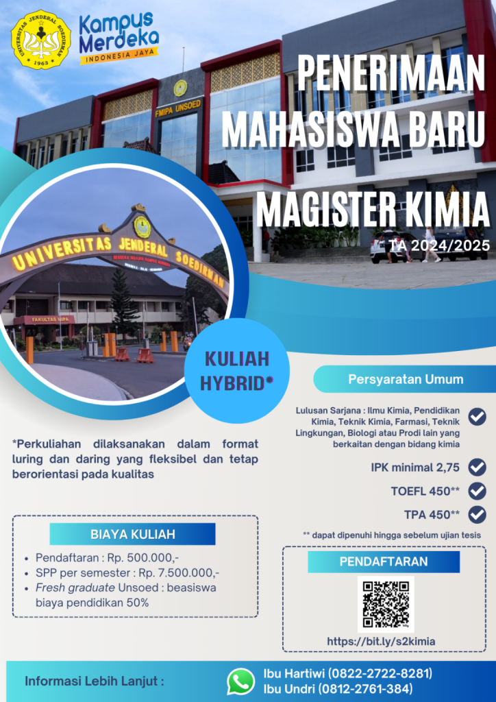 Telah dibuka, Program Studi Magister (S2) Kimia